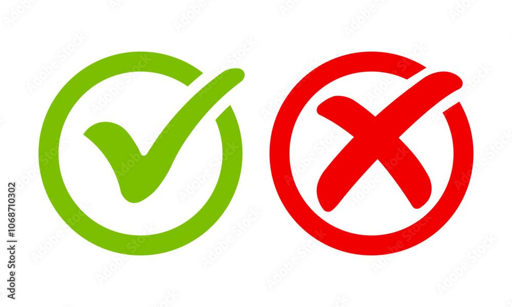 Stock-Vektorgrafik „Green check mark, red cross, x mark icon set, Hand ...