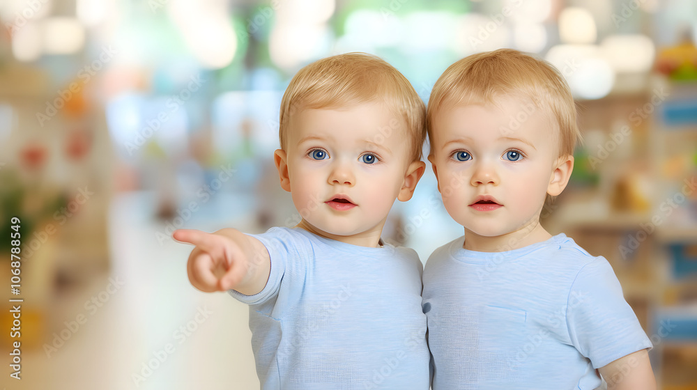 Two Identical Twins, a Boy and a Girl, Sitting on a Bench and Looking ...