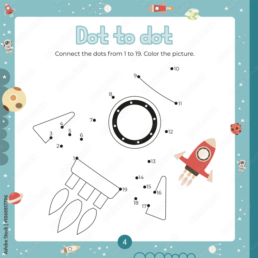 Vector de Stock Outer Space activities for kids. Dot to dot game ...