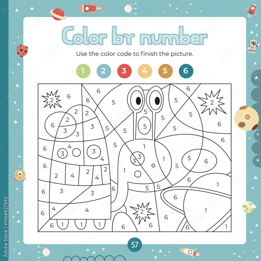 Color by number – alien snail. Outer Space Activities for kids ...