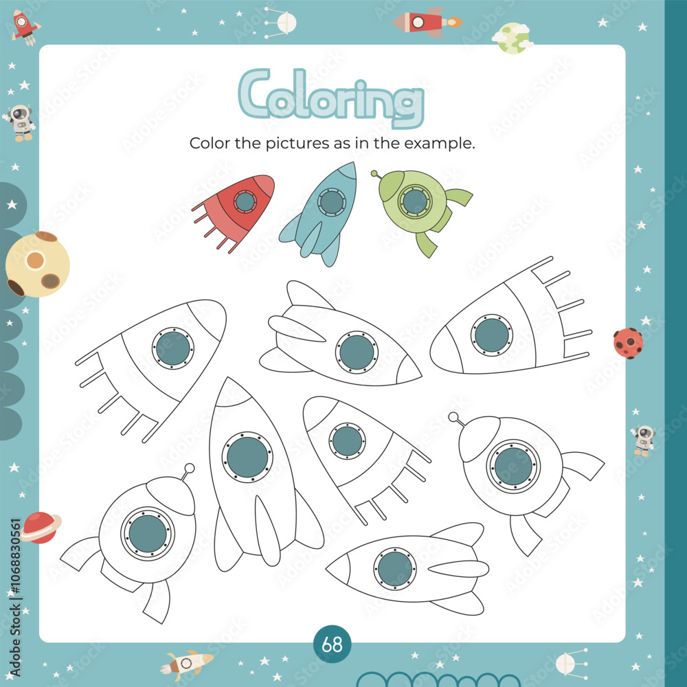 Vector de Stock Coloring page for kids Rockets. Preschool printable ...