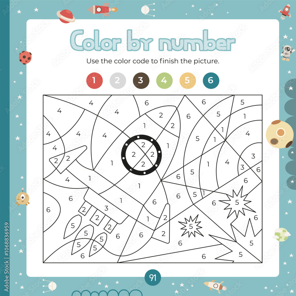 Color by number – Rocket ship. Outer Space Activities for kids ...