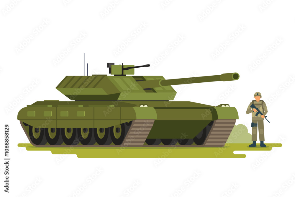 Main battle tank vector illustration front and side view, military ...