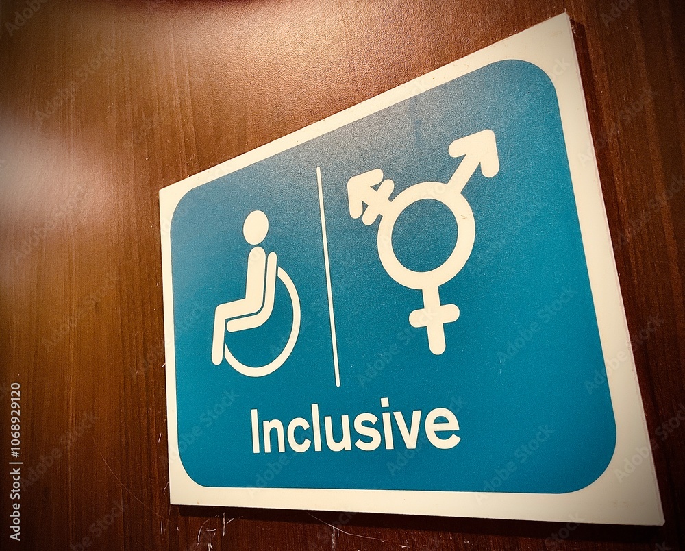 Inclusive signage on toilet door at motorway service station Stock ...