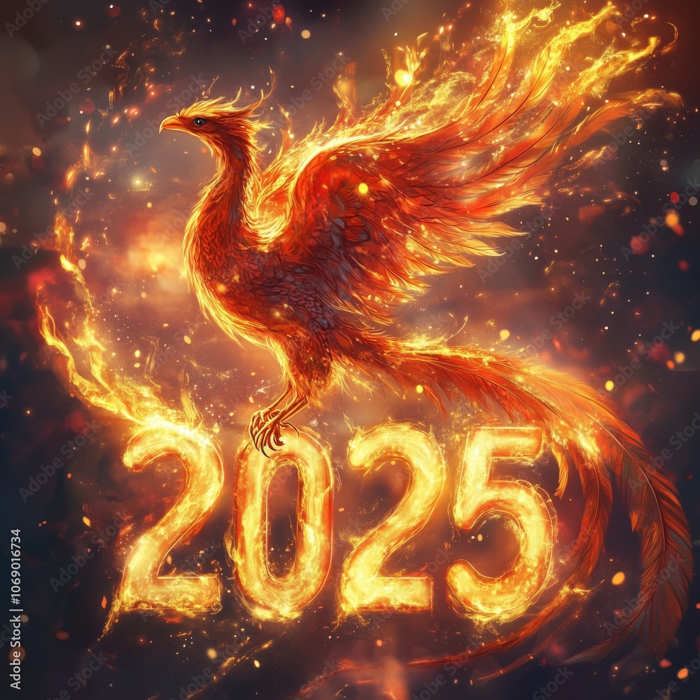 Phoenix aus der Asche mit 2025 – Symbol für Neuanfang Stock ...