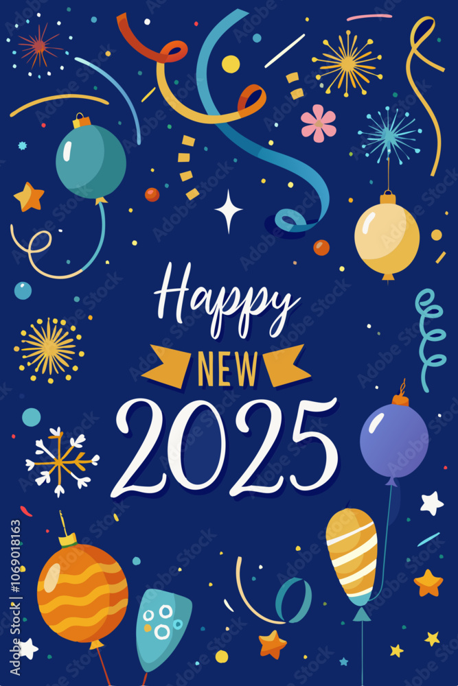 Generative AI Festive New Year 2025 illustration featuring A fun and ...