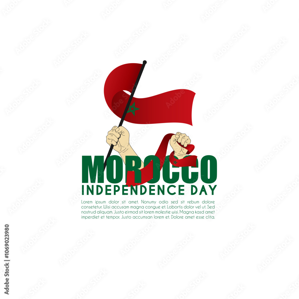 Moroccan flag standing on white background , hand illustration waving ...