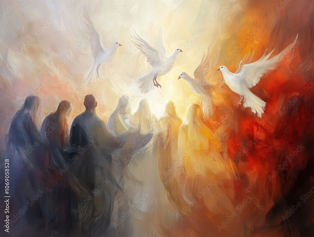 Modern Pentecost interpretation: apostles receiving Holy Spirit ...