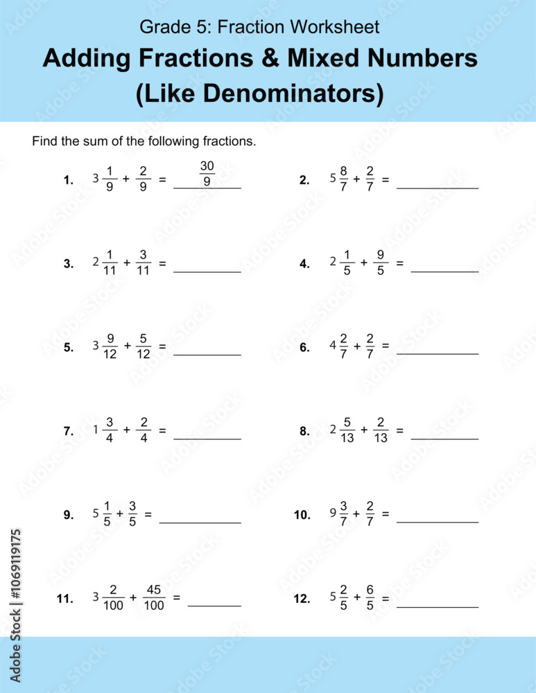 Maths Addition Worksheets Vector For Grade 5 Students, Teachers, and ...