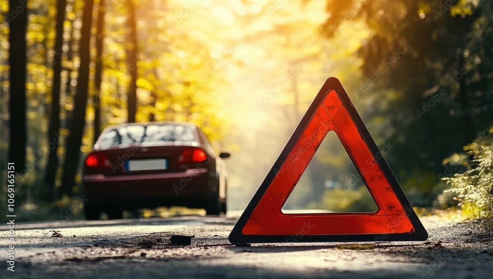 Symbol of alert - roadside red triangle indicating a potential hazard ...