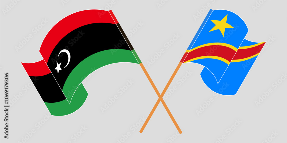 Crossed and waving flags of Libya and Democratic Republic of the Congo ...