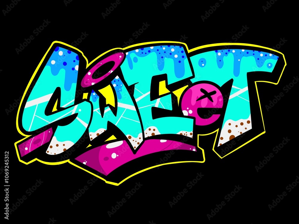 cool illustration with the word sweet written in a simple graffiti ...