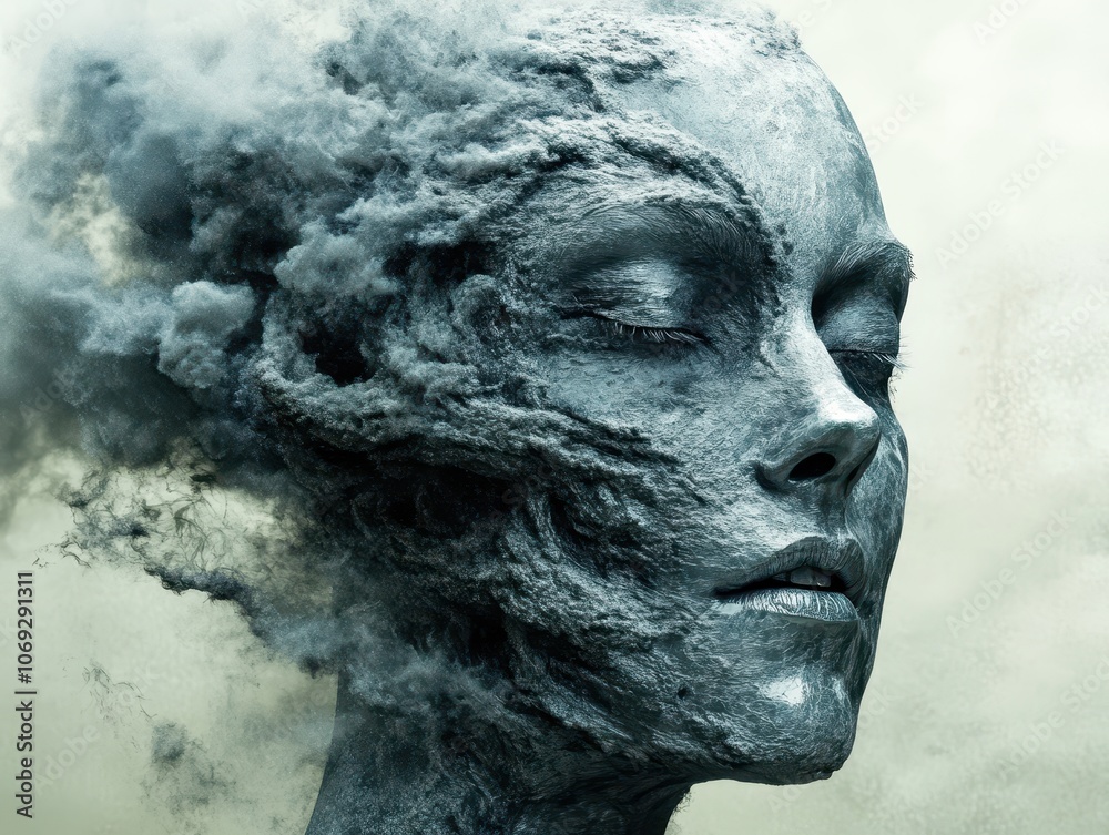 Surreal face dissolving into smoke with a haunting atmosphere. Stock ...