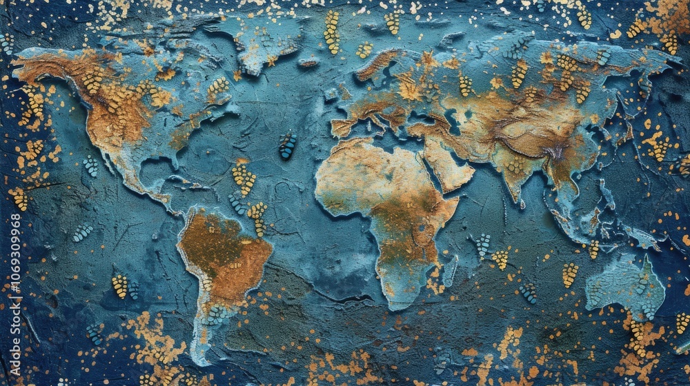 Global environmental footprints overlay on earth map with textured ...