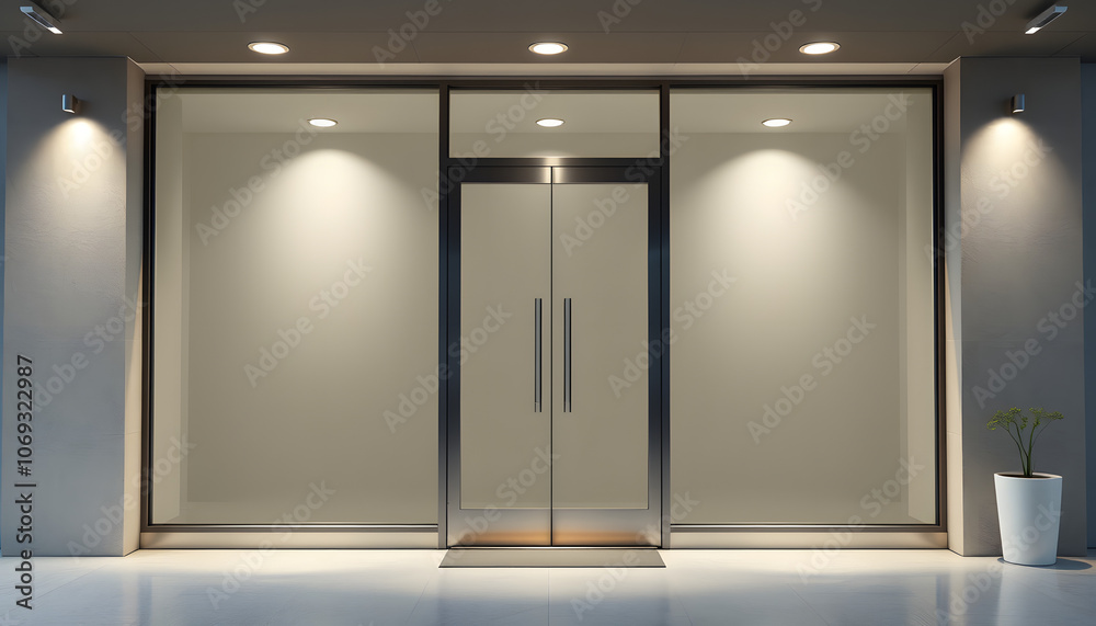 Clean store front door window for logo mockup isolated with white ...