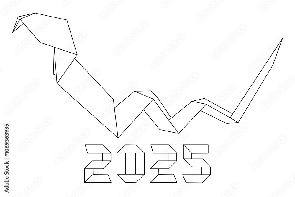 New Year snake symbol 2025 Chinese zodiac origami isolated on white ...