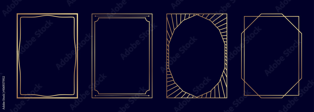 Art deco style luxury design border frames set. Elegant gold lines ...
