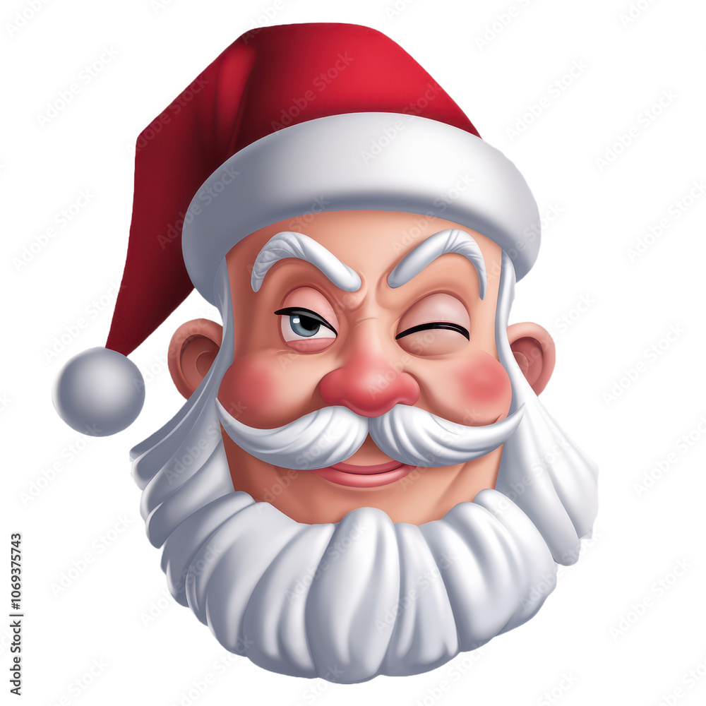 3D Cartoon Winking Santa Claus Head with Playful Expression on White ...
