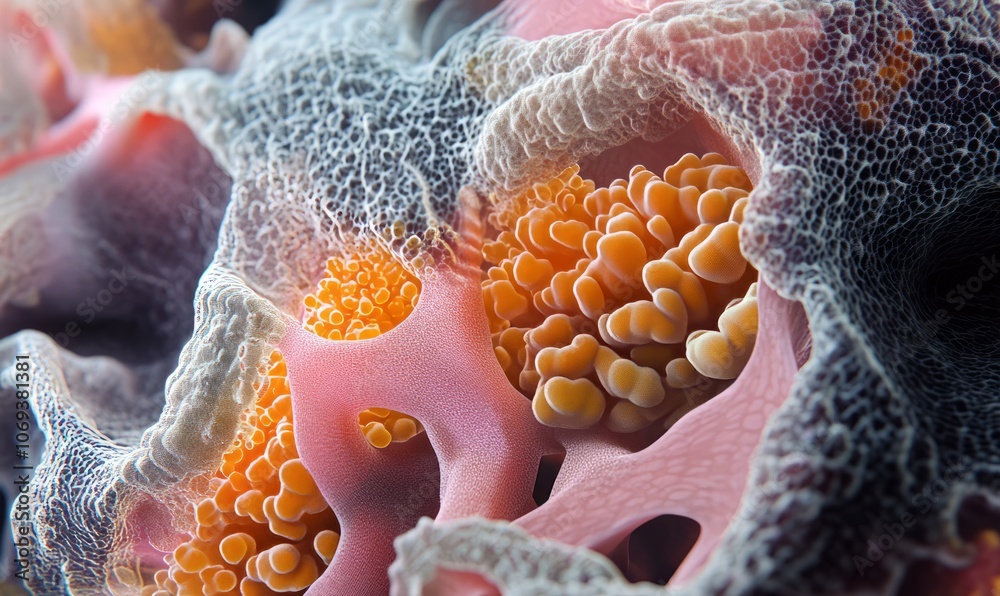 Microscopic view of lung tissue, highlighting the alveoli and air sacs ...