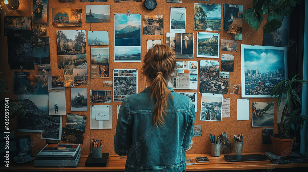 Vision Board for 2025 Various photos and notes on a corkboard ...