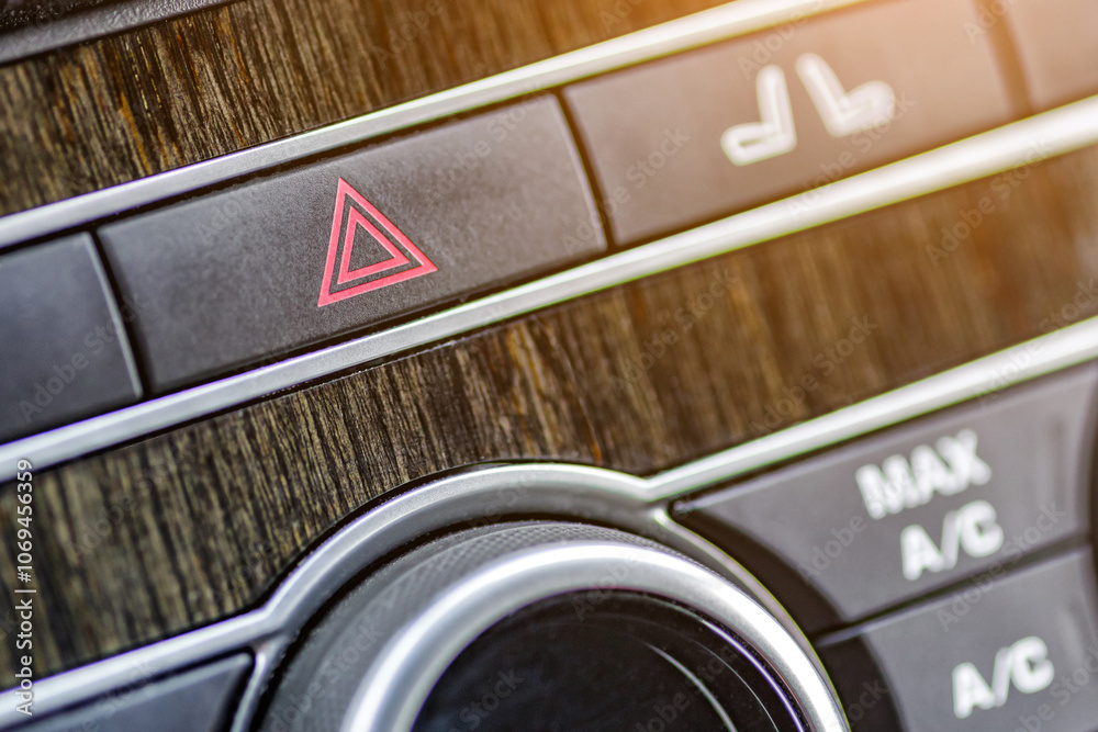 Inside the car.Emergency stop button in car.Dashboard, inner workings ...