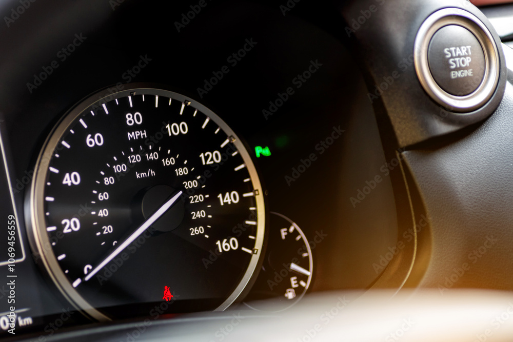 Inside the car.Speedometer and tachometer of the car.Dashboard, inner ...