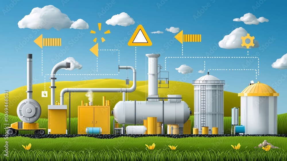 Concept illustration of biogas flow from waste materials to methane ...