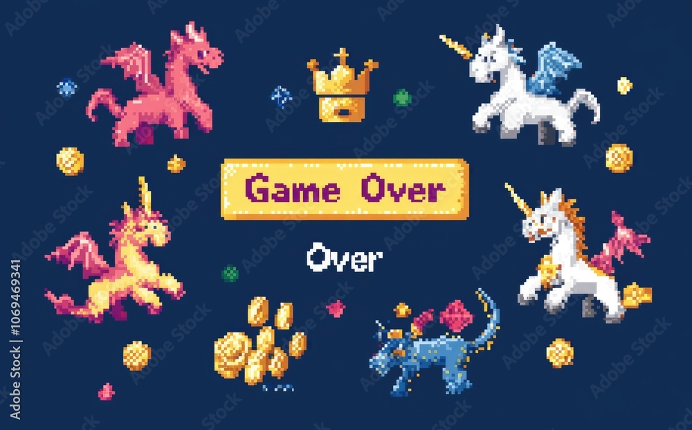 8-bit pixel art game asset setwith many colorful icons for player ...