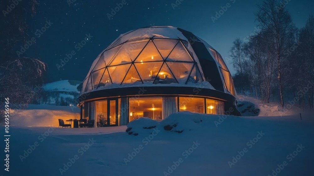 Luxury glass igloo hotel under the northern lights with modern ...