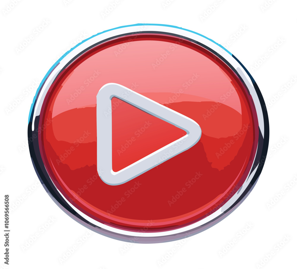 shiny logo social media icon red glossy white play button icon 3d ...