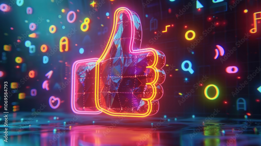 Neon Thumbs Up Icon Stock Illustration | Adobe Stock