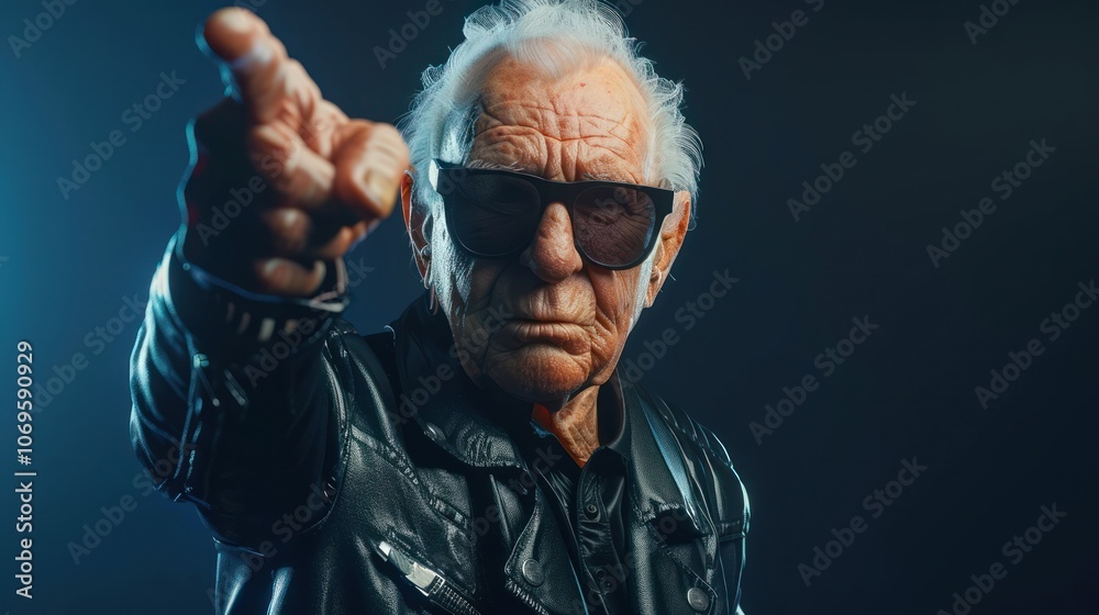 Grandpa wore a black leather jacket and sunglasses, and raised his ...