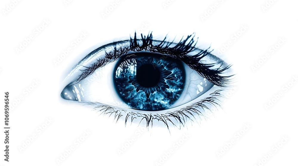 A symbolic eye floating, with a detailed iris and pupil, representing ...