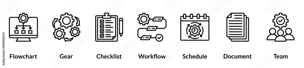 Business Process line icon set. Flowchart , Gear, Checklist, Workflow ...