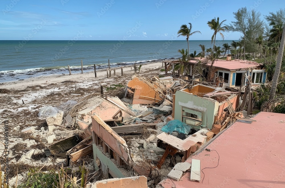 Destroyed house on ocean shore. Hurricane Milton consequences in ...