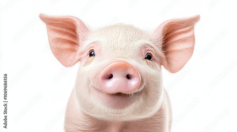 94.A portrait of a happy pig with soft pink skin, isolated on a clean ...