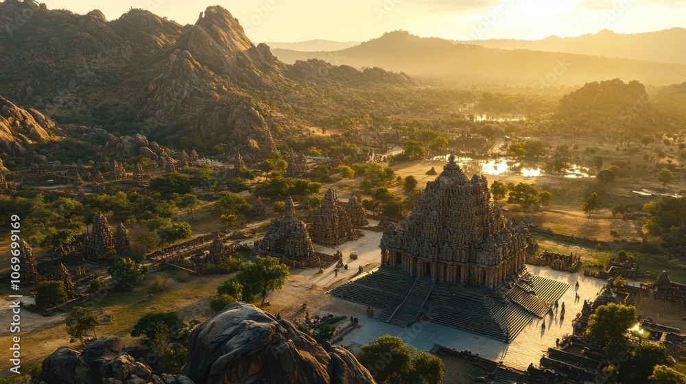 A picturesque view of the Vijaya Vittala Temple in Hampi, showcasing ...