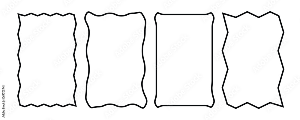 Doodle wave curve edge frame. Hand drawn wavy rectangle borders. Doodle ...