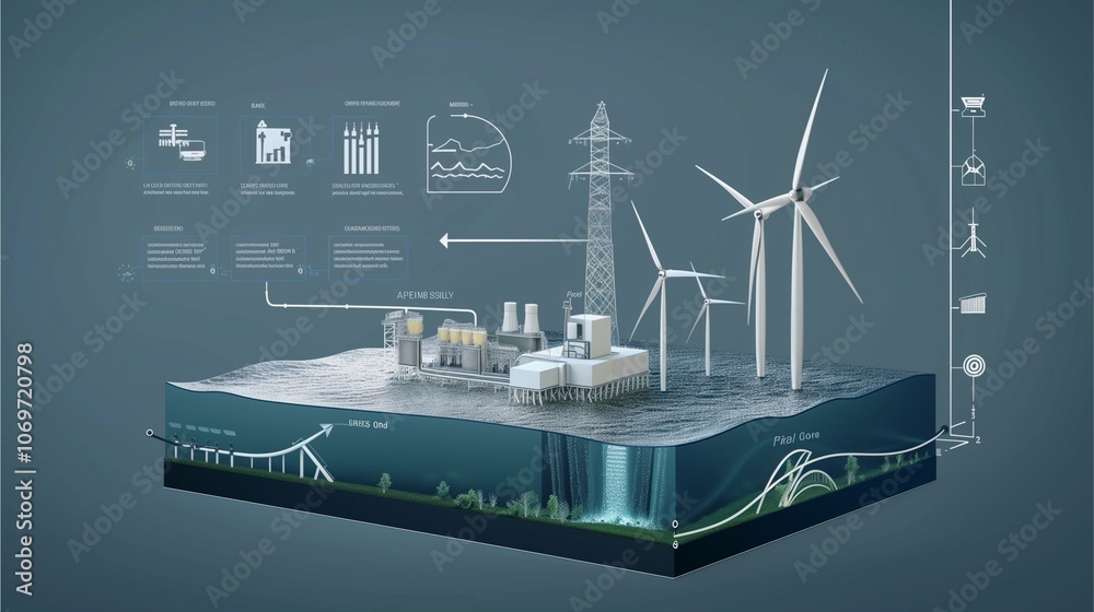 Offshore Wind Farm Power Generation: A 3D cutaway illustration ...