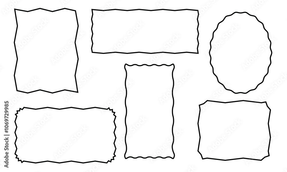 Doodle wave curve edge frame. Hand drawn wavy rectangle borders. Doodle ...