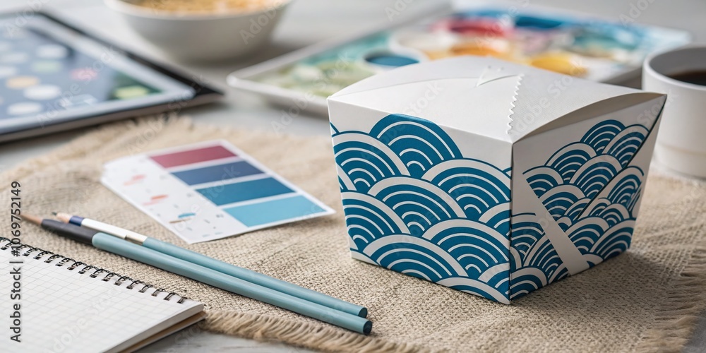 Food Box Logo Design with Elegant Blue and White Wave Patterns for ...