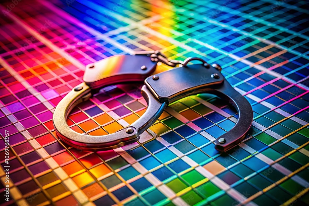 Low Light Photography of Rotating Iron Handcuffs on a Color Chart ...