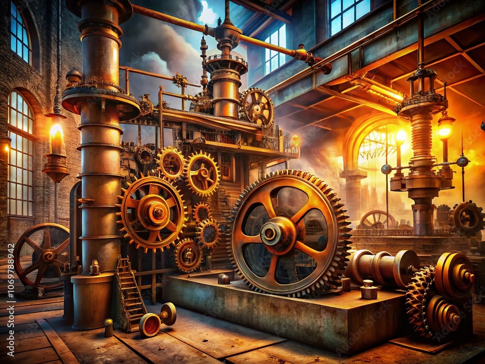 Steampunk Factory: A Visually Captivating Scene of Intricate Gears and ...