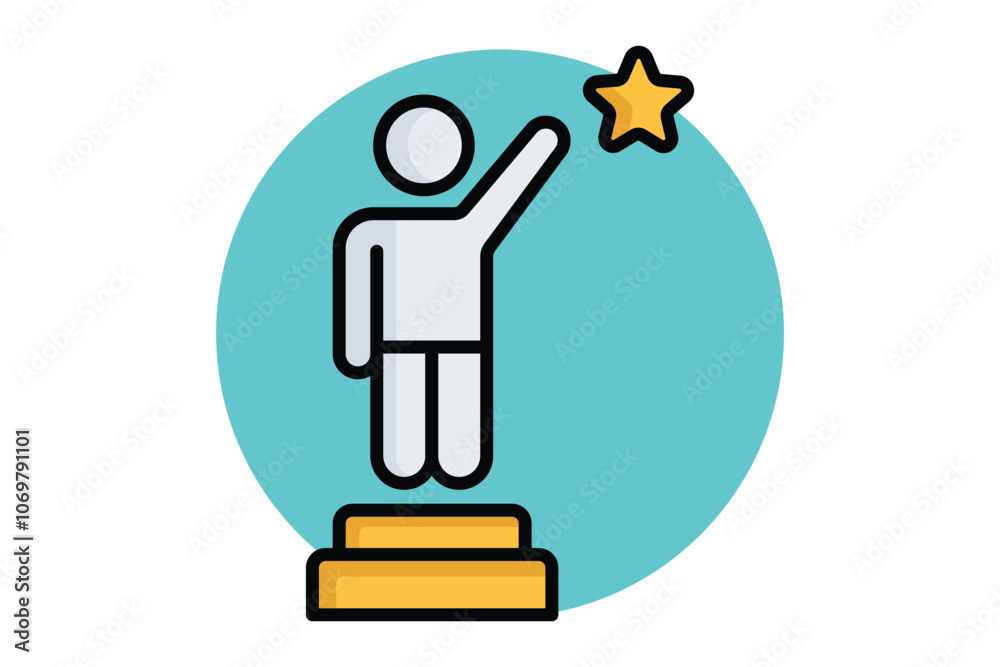 Ambition icon. colored outline icon style. person with podium and star ...