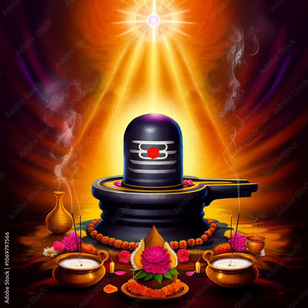 Radiant Shiva Lingam with a glowing aura, symbolizing the spiritual ...