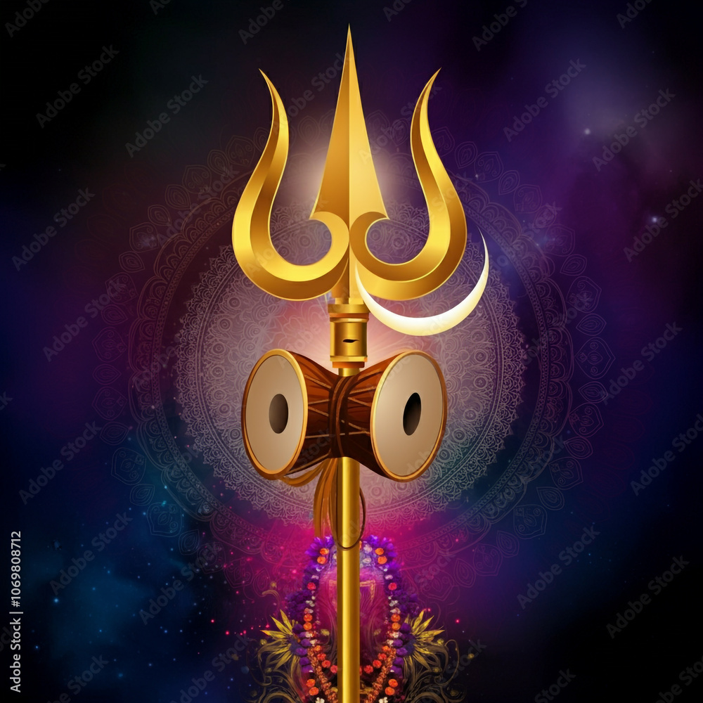 A powerful representation of Lord Shiva’s Trishul and Damru ...