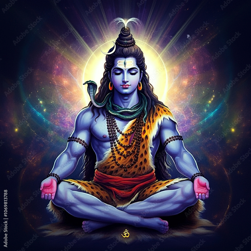 An illustration of Lord Shiva in deep meditation, radiating peace and ...