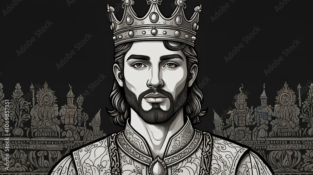 King coloring page for books, drawing of crowned prince in outline form ...