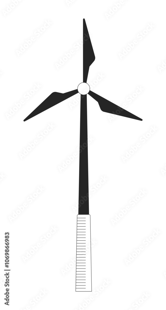 Sustainable wind turbine black and white 2D line object. Windmill wind ...