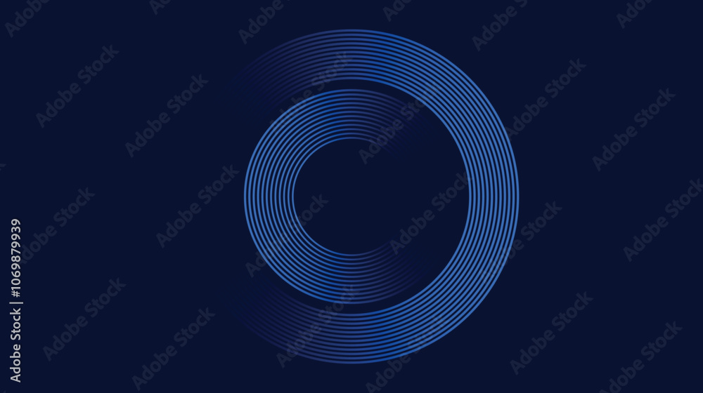 Abstract blue concentric circles on dark background, minimal digital ...